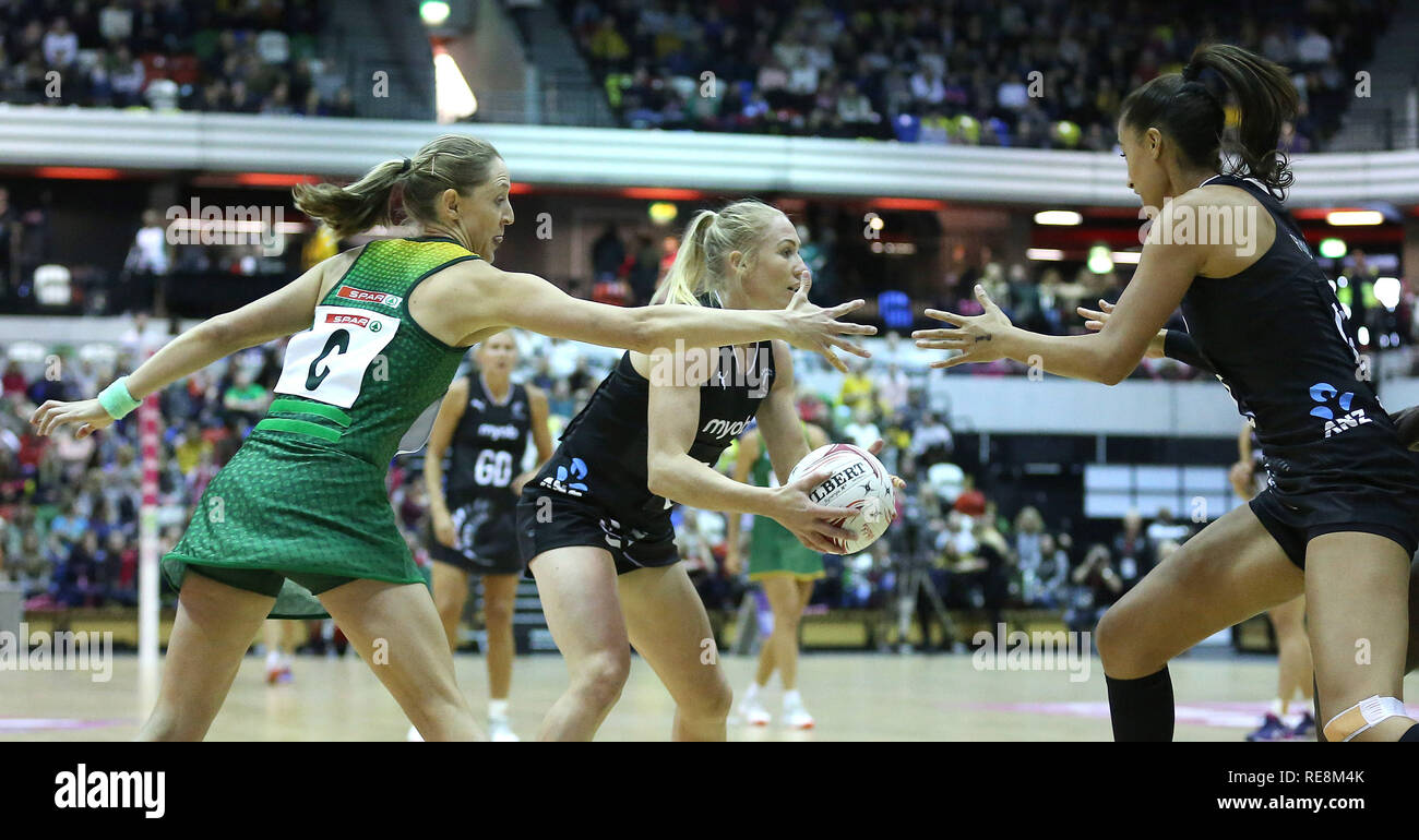 South Africa SPAR Proteas Erin Burger (left) and New Zealand Silver ...