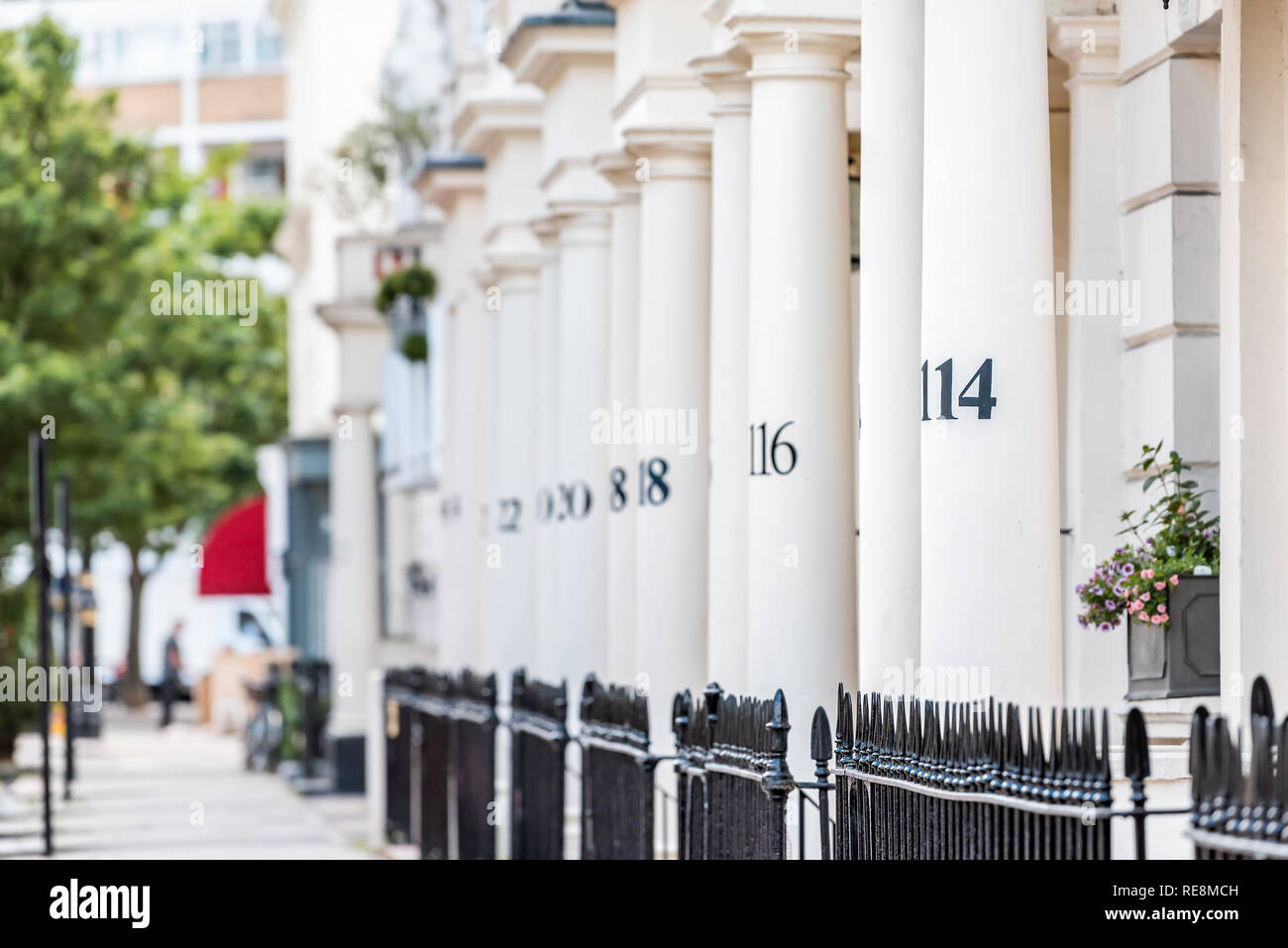 London neighborhood district of Pimlico with terraced housing balconies ...