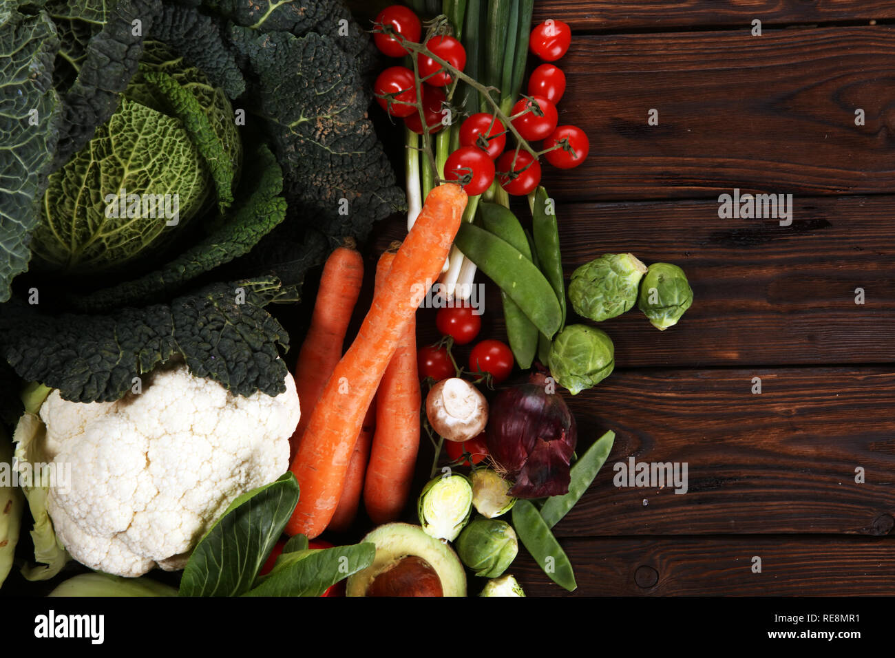 Composition with variety of raw organic vegetables and fruits. Balanced ...