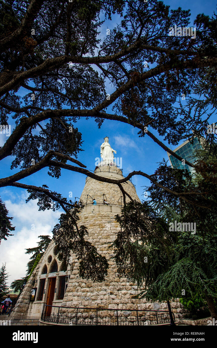 The statue of Virgin Mary in Harissa, mount Lebanon Stock Photo - Alamy