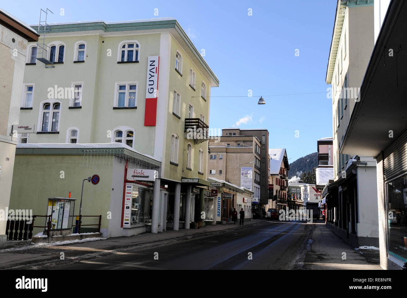 Main shopping street in the Promenade, Davos in Switzerland Stock Photo ...