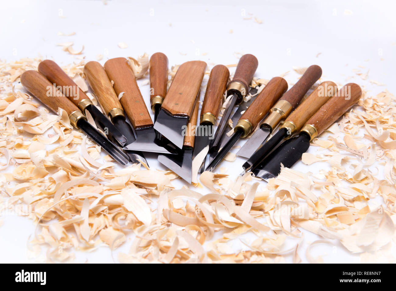 set of sharp chisels for woodcarving Stock Photo - Alamy