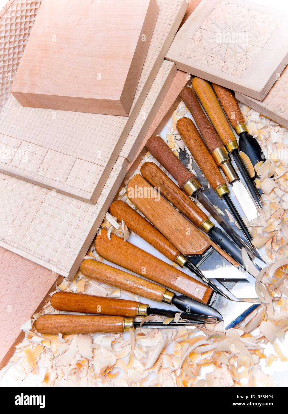 set of sharp chisels for woodcarving Stock Photo - Alamy