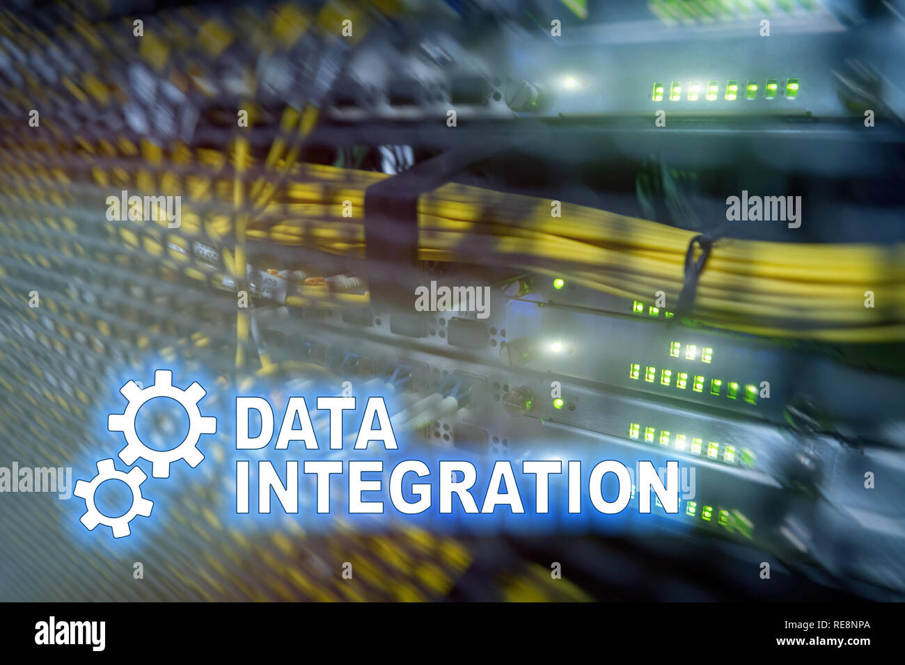 Data integration information technology concept on server room ...