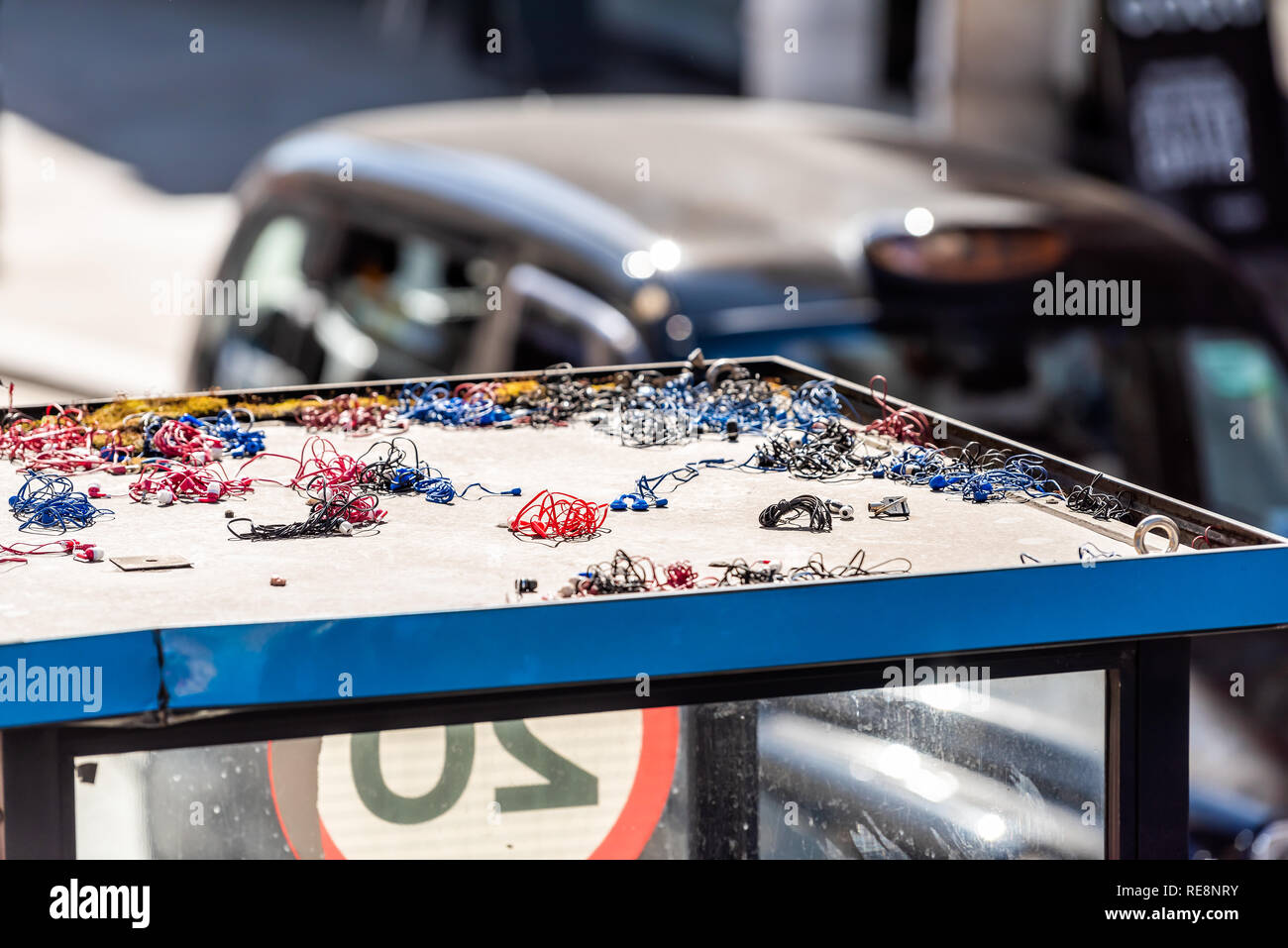London, UK high angle view of bus stop roof in center of downtown ...