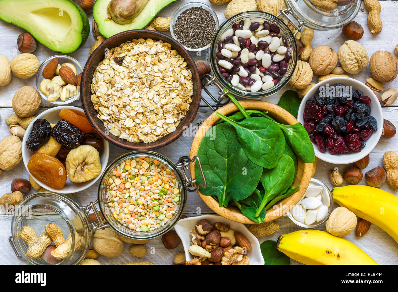 Food containing potassium such as nuts, seeds, avocado, spinach, beans ...