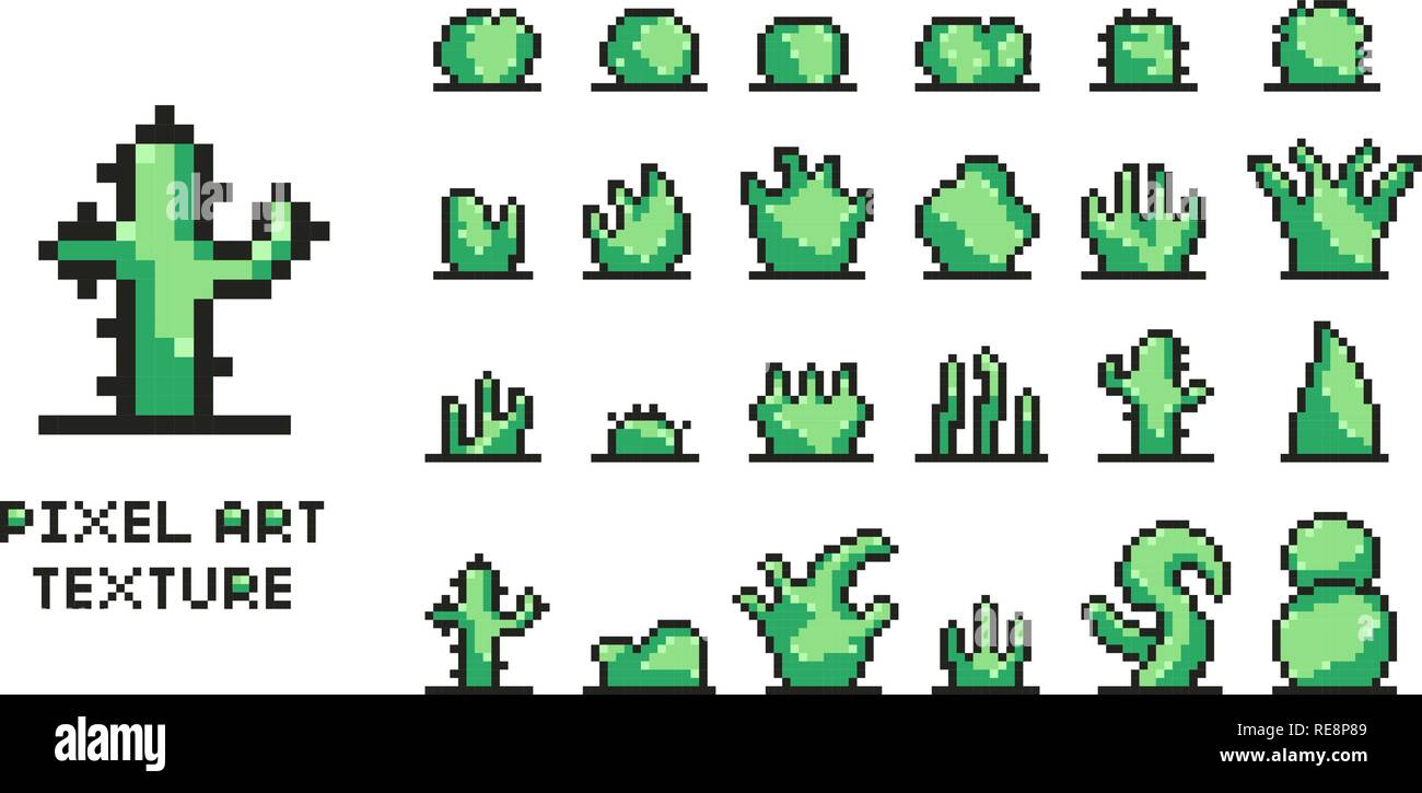 Set of pixel art green bushes on white background 8 bit isolated vector ...