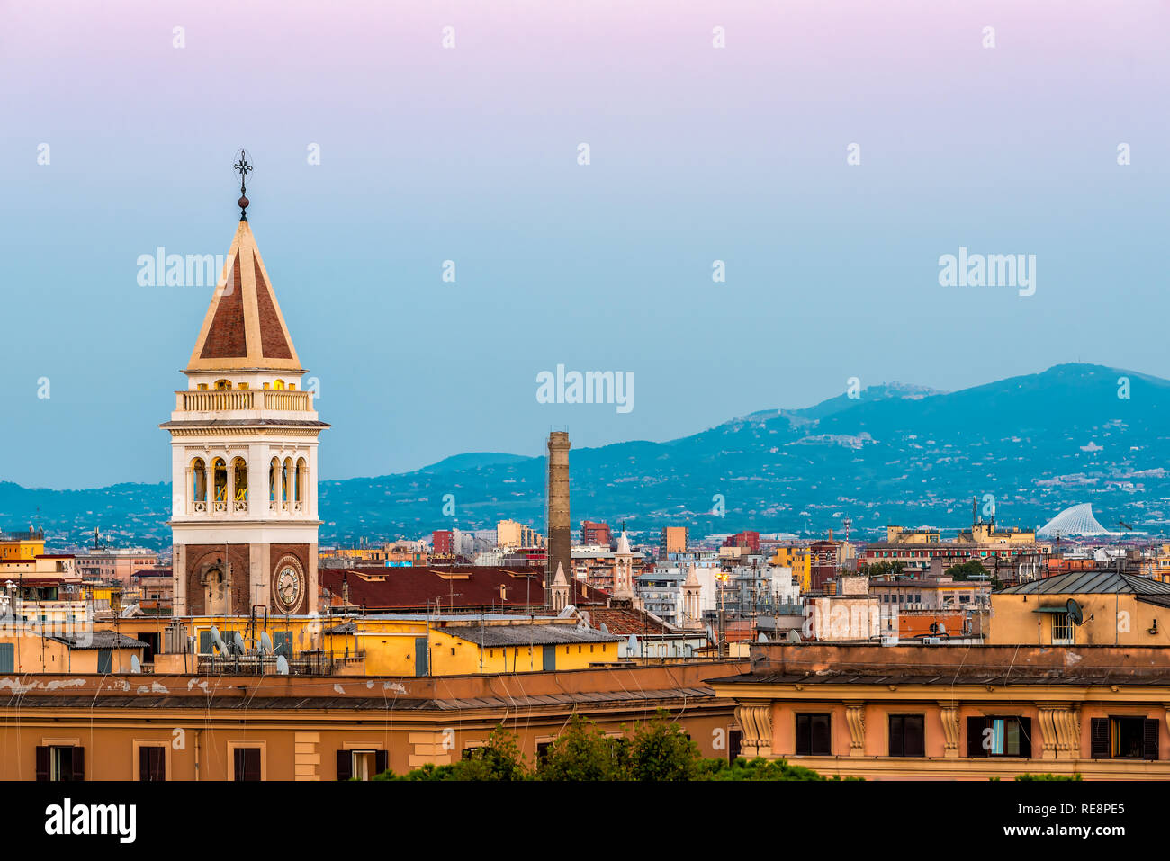 Historic Italian town of Rome, Italy cityscape skyline with high angle ...
