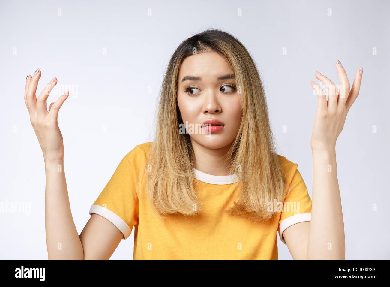 Portrait of sad crying pensive mad crazy asian woman. Closeup young ...