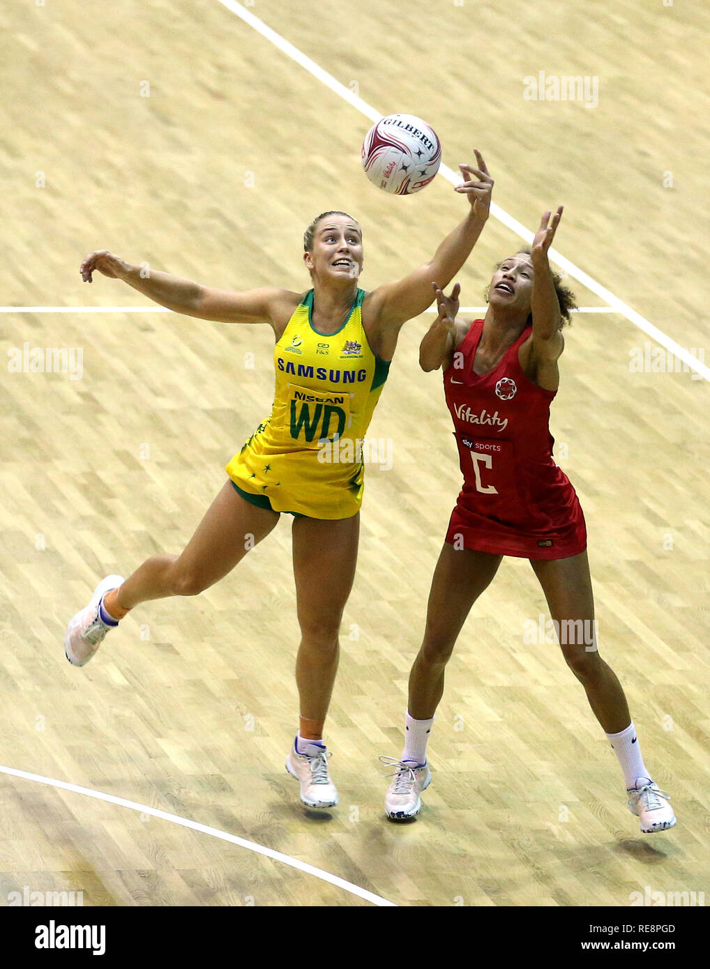 England Vitality Roses Serena Guthrie (right) and Australian Diamonds ...