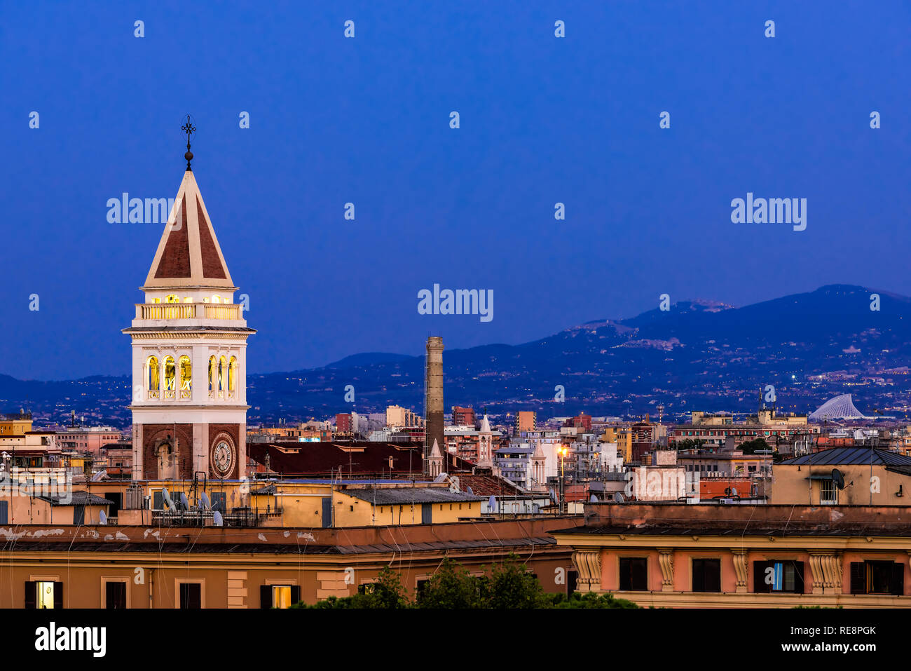 Historic Italian town of Rome, Italy cityscape skyline with high angle ...