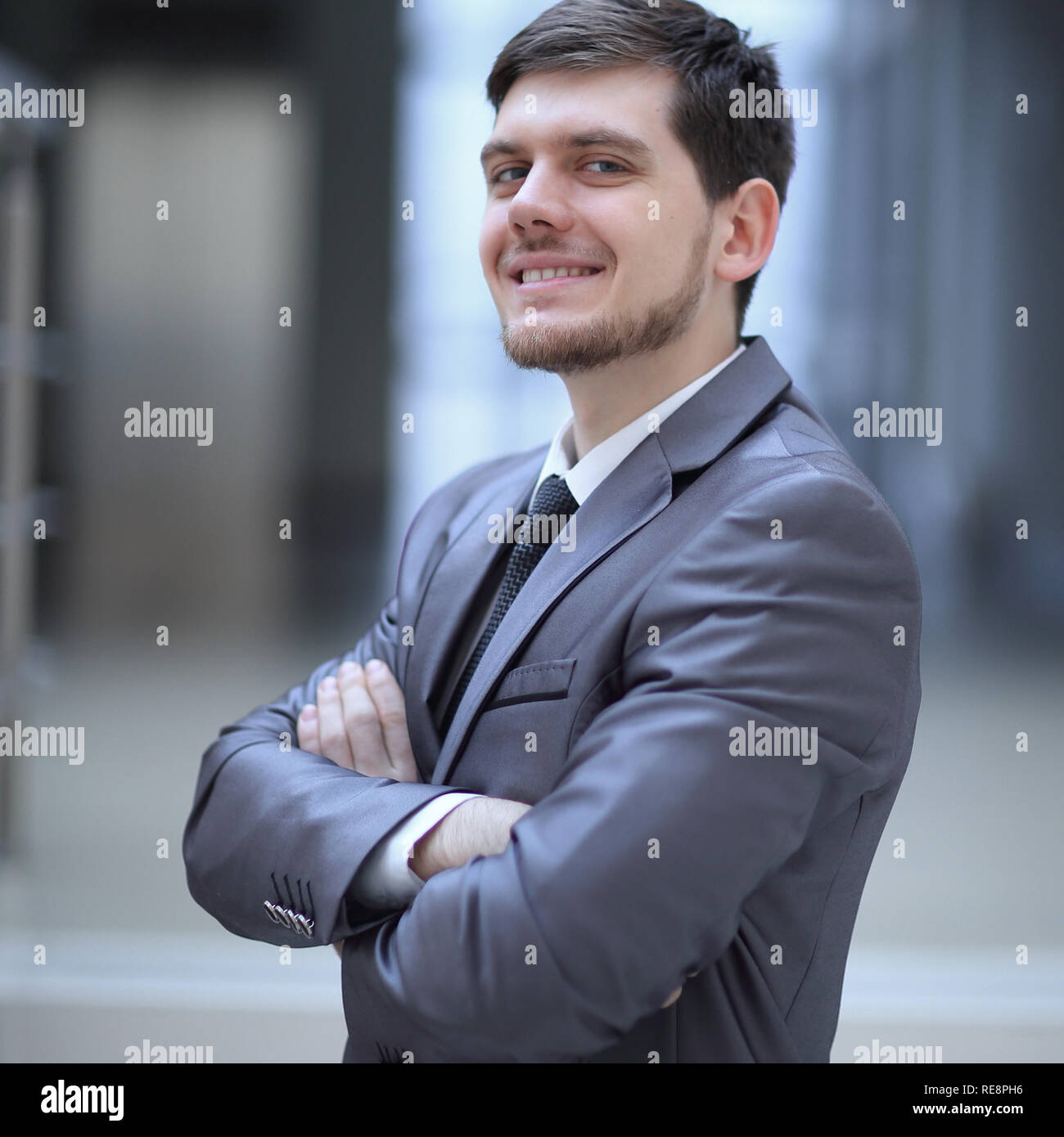 close up.very happy businessman in his office Stock Photo - Alamy