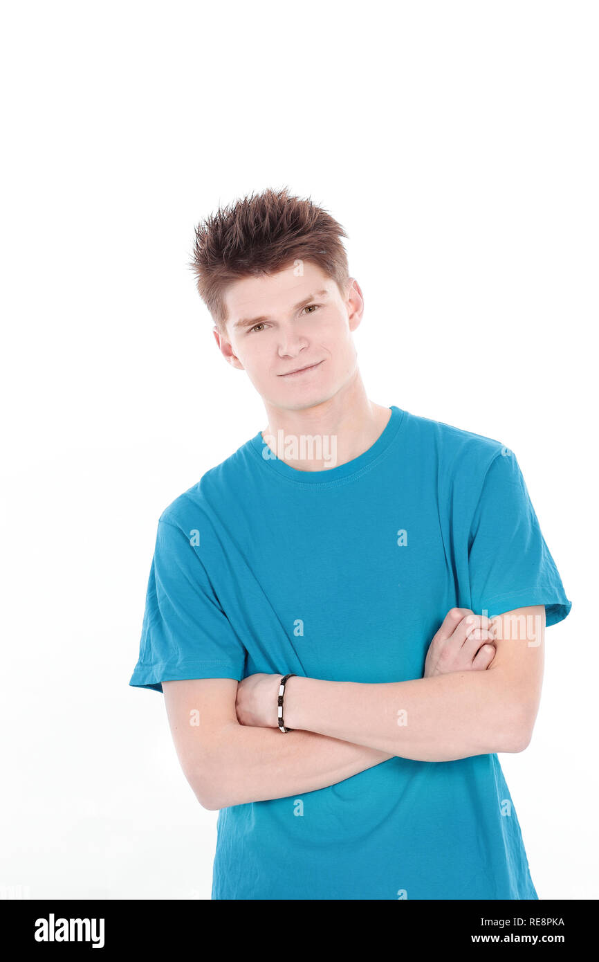 closeup.portrait of a modern guy in the blue shirt Stock Photo - Alamy