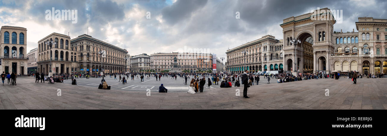 Horizontal panoramic streetview of Piazza del Duomo, including Galleria ...