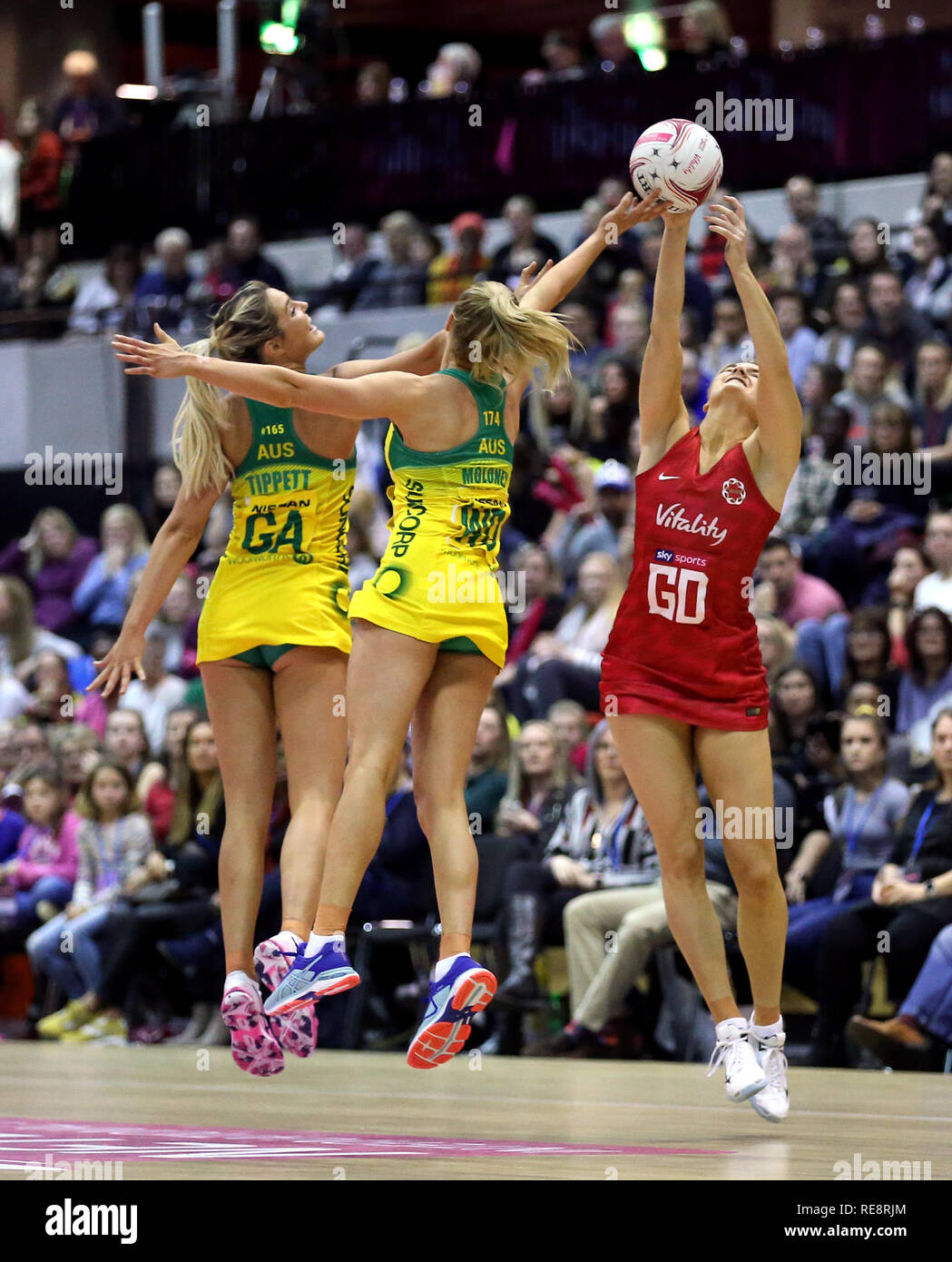 England Vitality Roses Fran Williams (right) battles for the ball ...