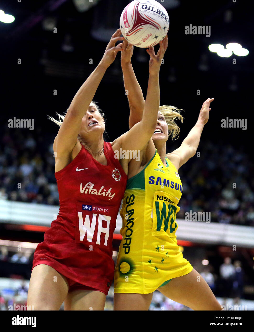 England Vitality Roses' Chelsea Pitman (left) and Australian Diamonds ...