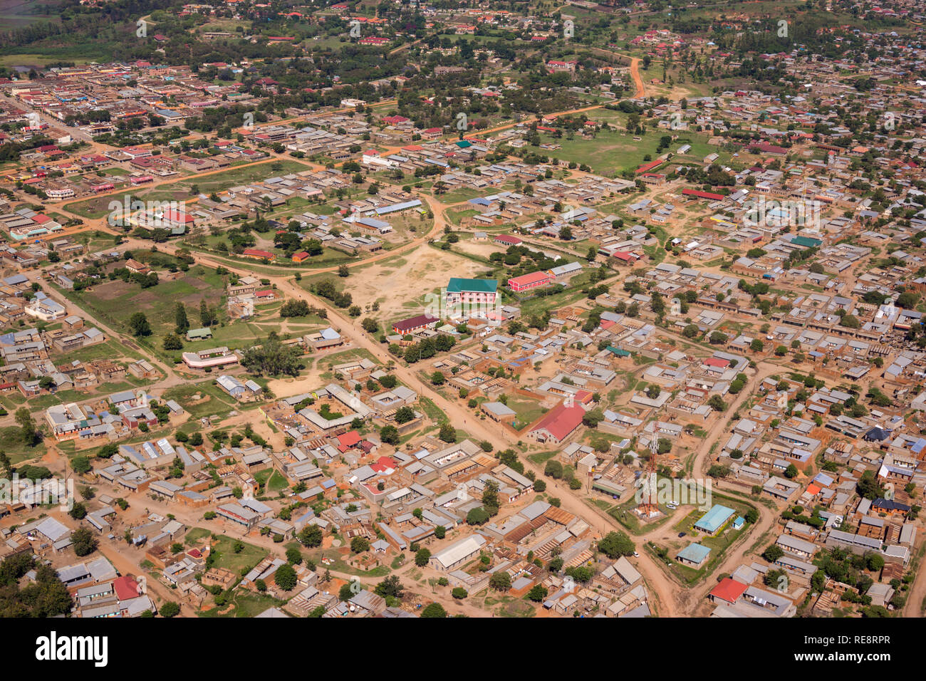 Aerial photograph of Kasese, a town in western Uganda, central Africa ...