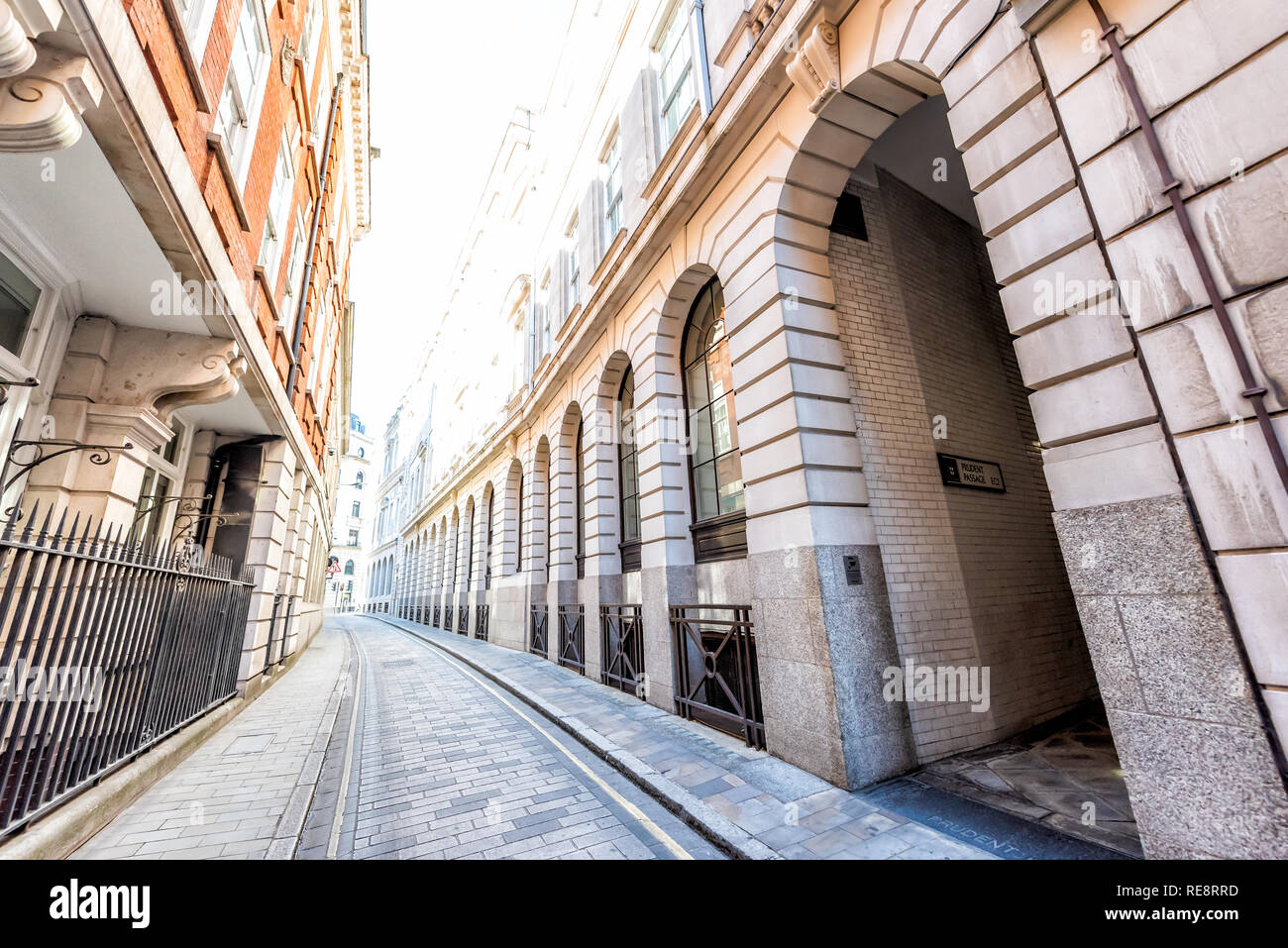 London, UK Ironmonger lane narrow alley street by Bank of England and ...