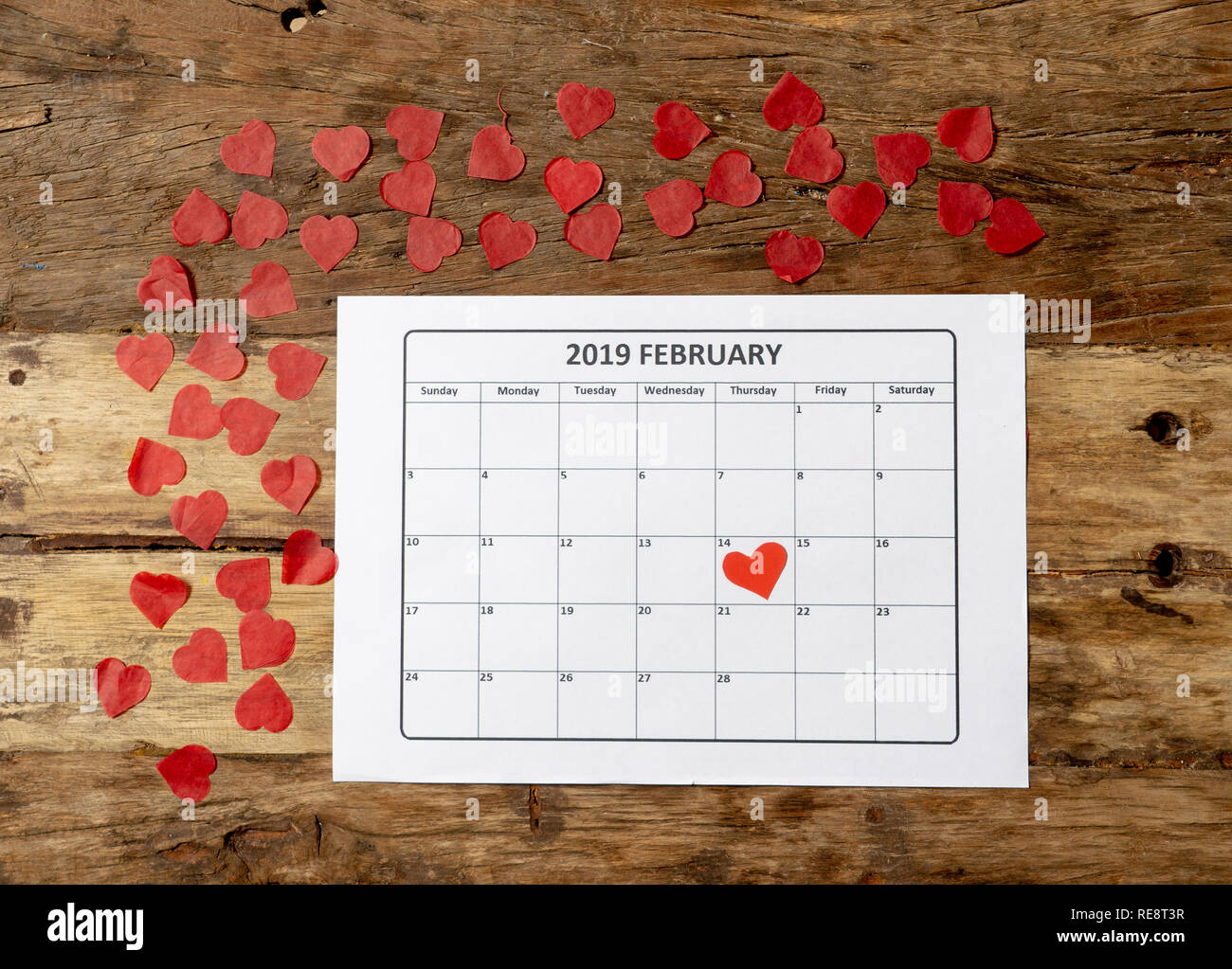 Conceptual image of 2019 february calendar and present gift wrapped ...