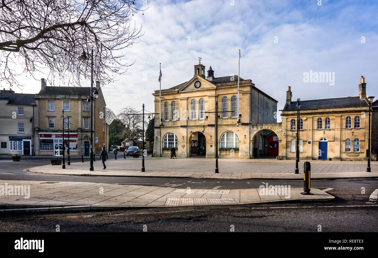 Melksham town centre and Town Hall in Melksham, Wiltshire, UK on 20 ...