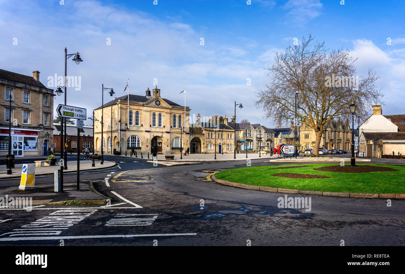 Melksham town centre and Town Hall in Melksham, Wiltshire, UK on 20 ...