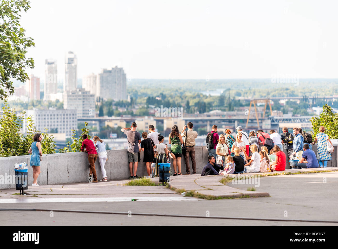 Kyiv, Ukraine - August 12, 2018: Many Ukrainian people leaning on ...
