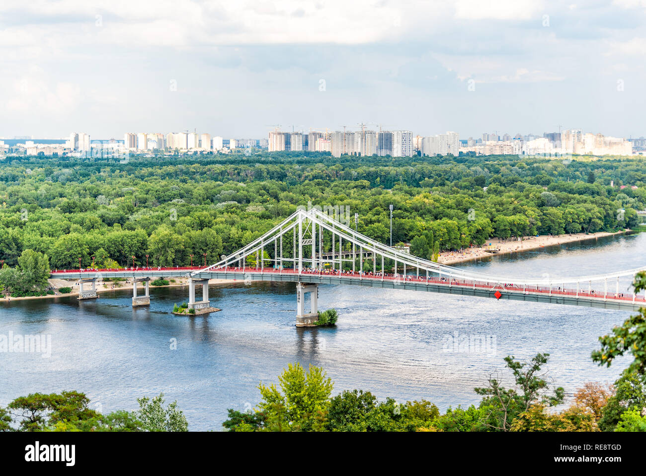 Kyiv, Ukraine overlook of city and river bridge in Kiev summer with ...