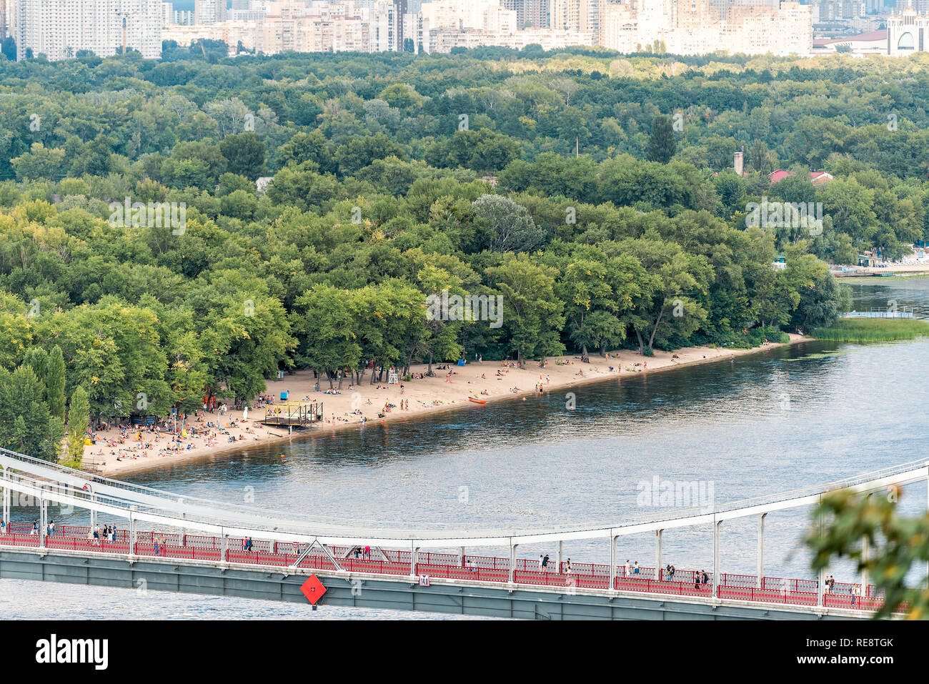 Kyiv, Ukraine overlook of city and river pedestrian bridge in Kiev ...