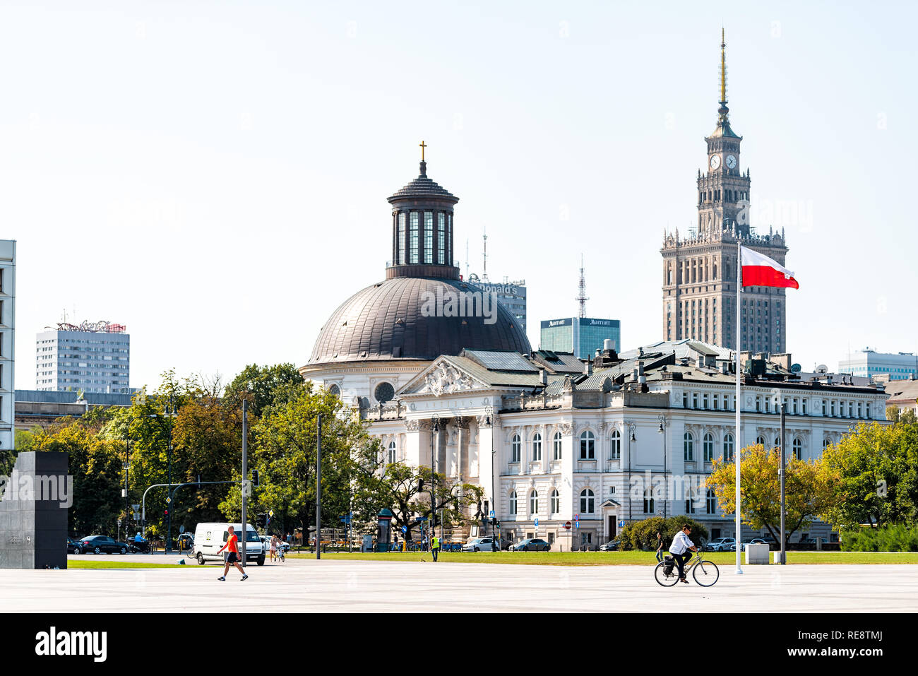 Warsaw, Poland - August 23, 2018: Downtown modern cityscape with red ...
