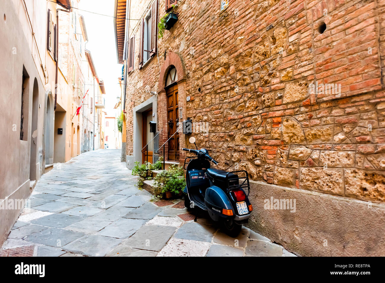 Chiusi, Italy - August 25, 2018: Street in small historic medieval town ...