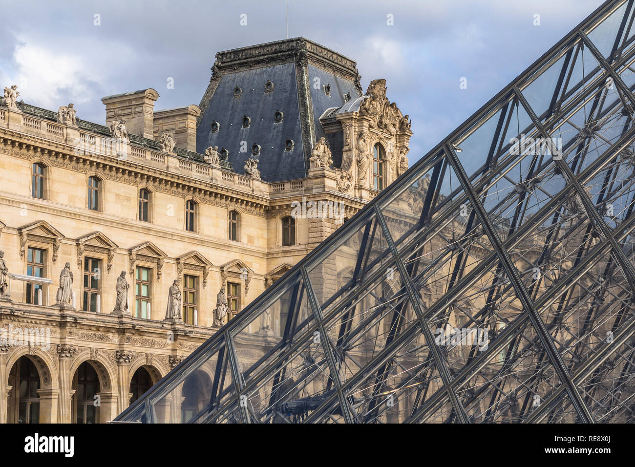 Louvre pyramid view in Paris with beautiful architecture Stock Photo ...