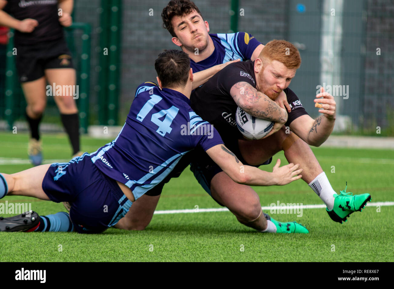 All Golds player Ash Lewis in action against UoG at Oxstalls Sports ...
