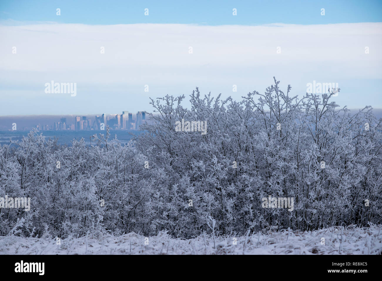 Extreme cold makes Calgary look like a mirage off in the distance Stock ...