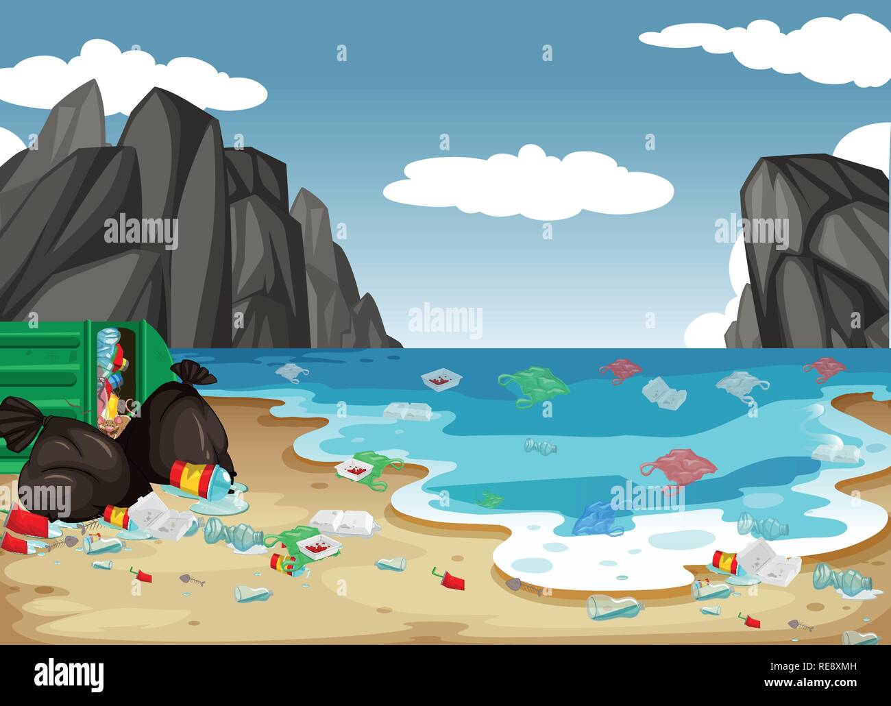 A dirty beach pollution background illustration Stock Vector Image ...