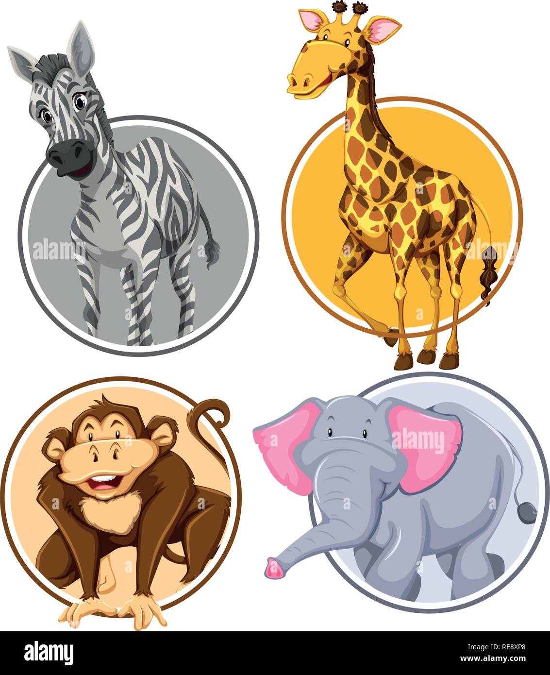 Set of wild animal circle banner illustration Stock Vector Image & Art ...