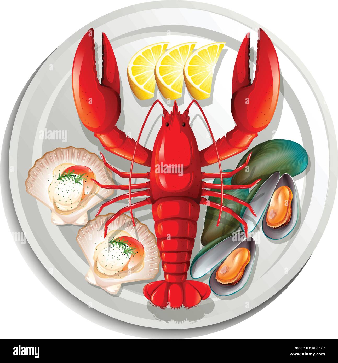 Tasty seafood on plate Stock Vector Images - Alamy