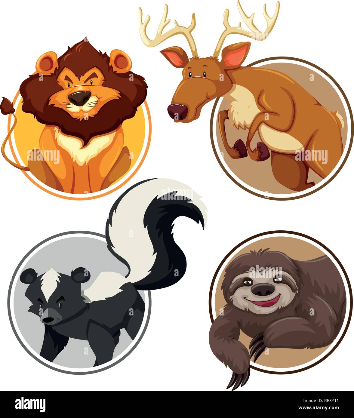 Set of wild animals on circle template illustration Stock Vector Image ...