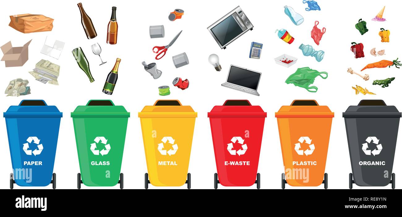 Set of different trash bin illustration Stock Vector Image & Art - Alamy
