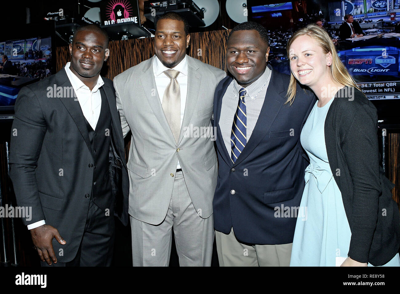 NEW YORK, NY - APRIL 25: James Ihedigbo, Chris Rhodes, guest and Amy ...