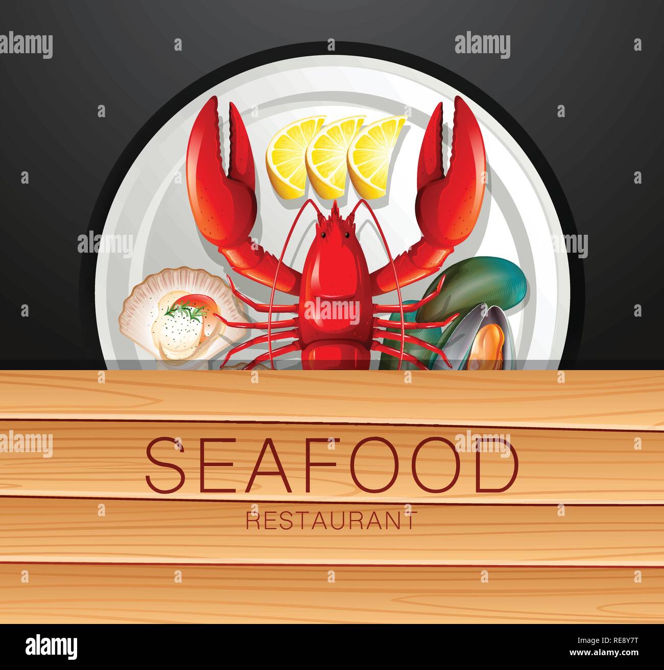 Set of seafood on plate illustration Stock Vector Image & Art - Alamy