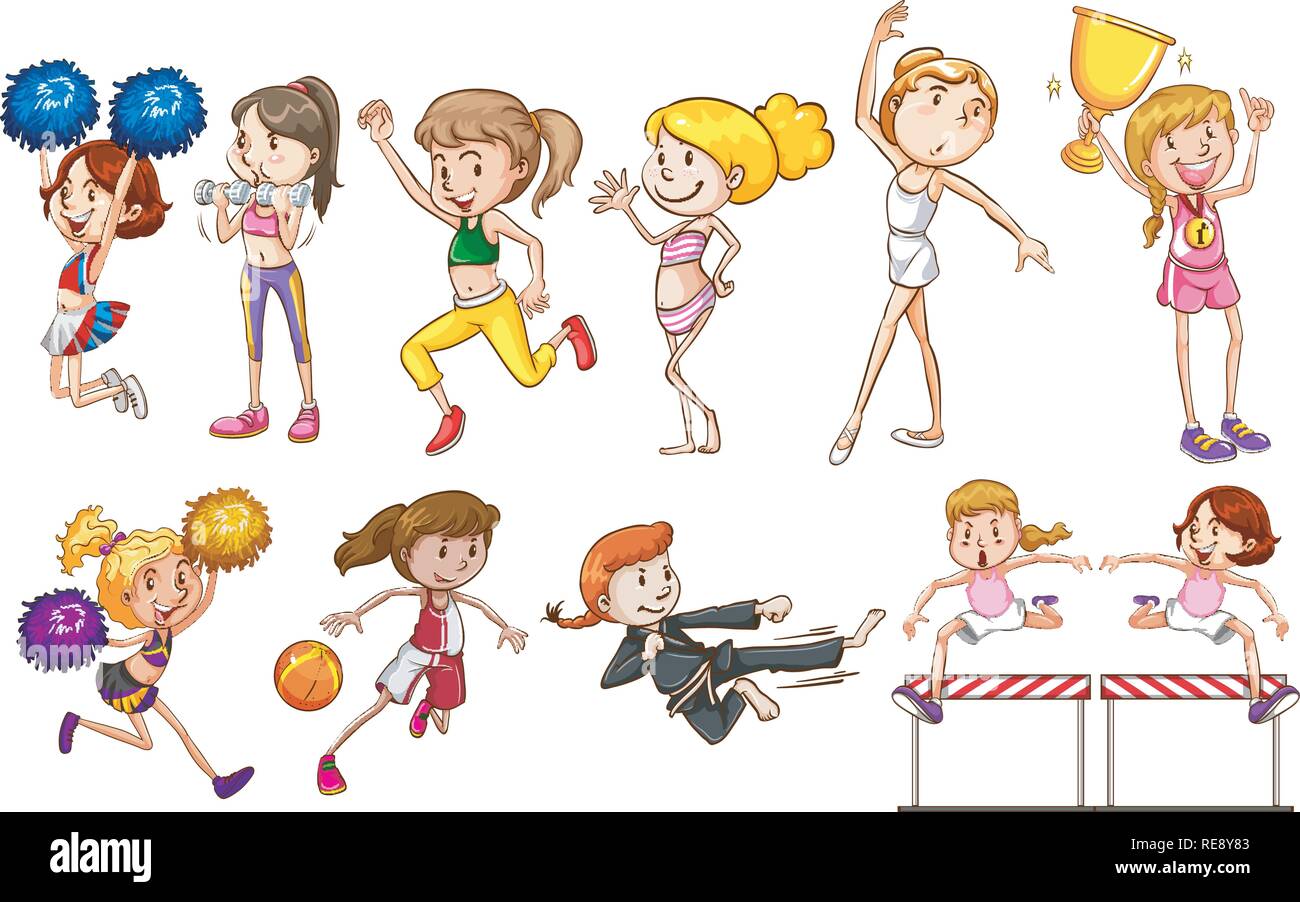 Set of female sport character illustration Stock Vector Image & Art - Alamy