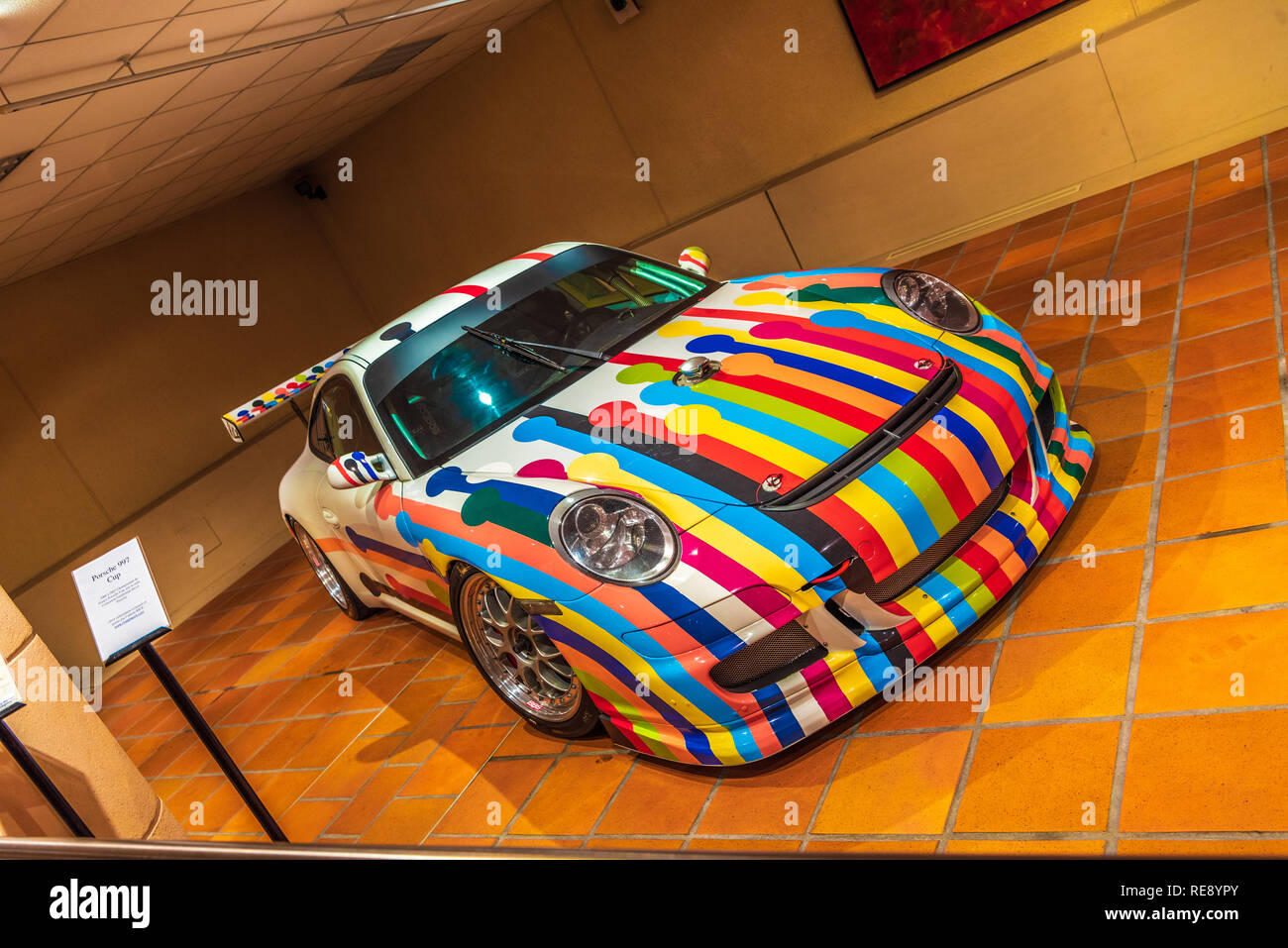 FONTVIEILLE, MONACO - JUN 2017: multicolor PORSCHE 997 Cup 911 2006 in ...