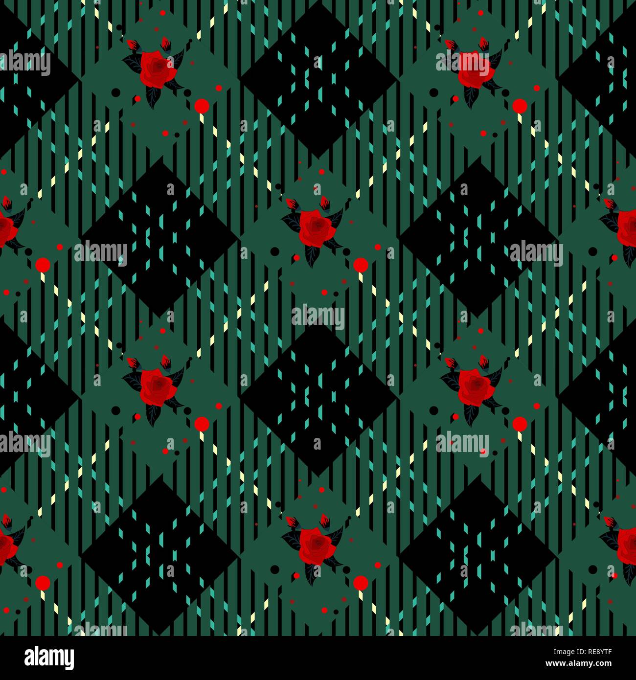 Tartan plaid with flowers and leopard skin pattern. Exotic animal and ...