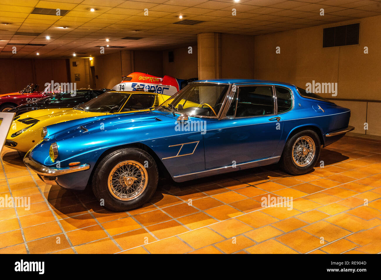 FONTVIEILLE, MONACO - JUN 2017: blue MASERATI MISTRAL 4 1968 in Monaco ...