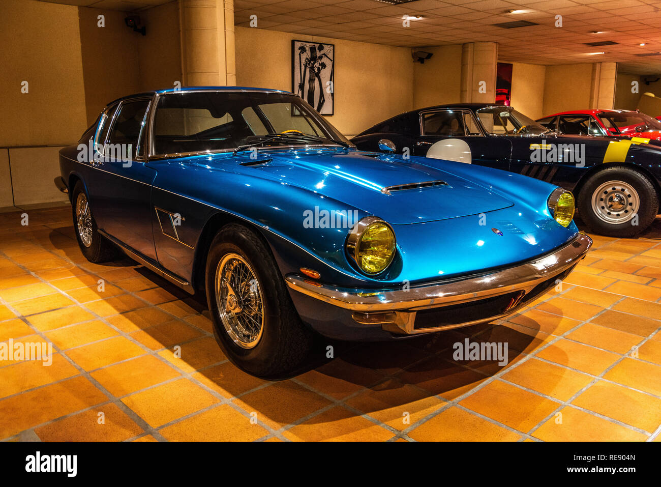 FONTVIEILLE, MONACO - JUN 2017: blue MASERATI MISTRAL 4 1968 in Monaco ...