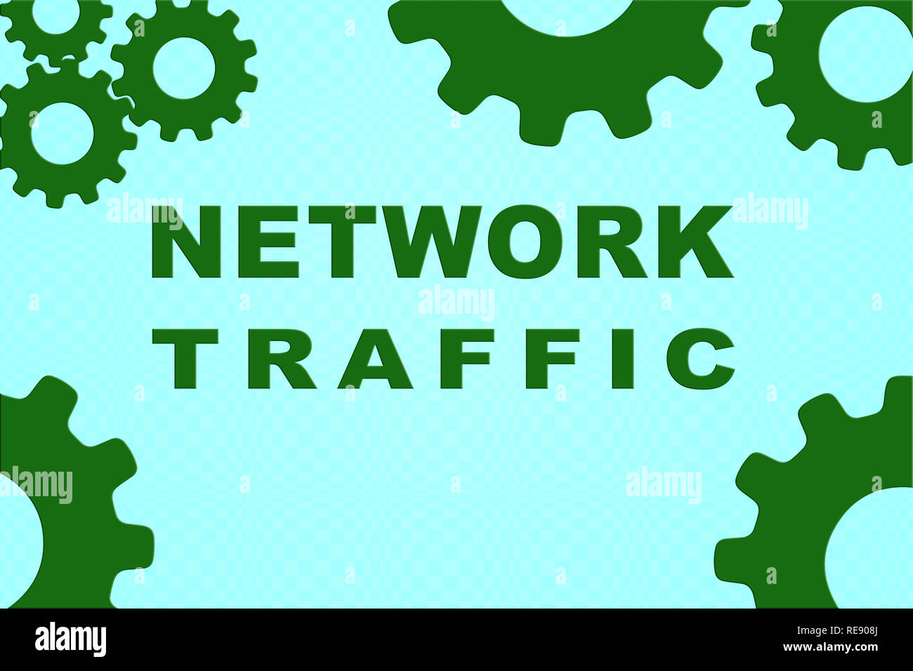 NETWORK TRAFFIC sign concept illustration with blue gear wheel figures ...
