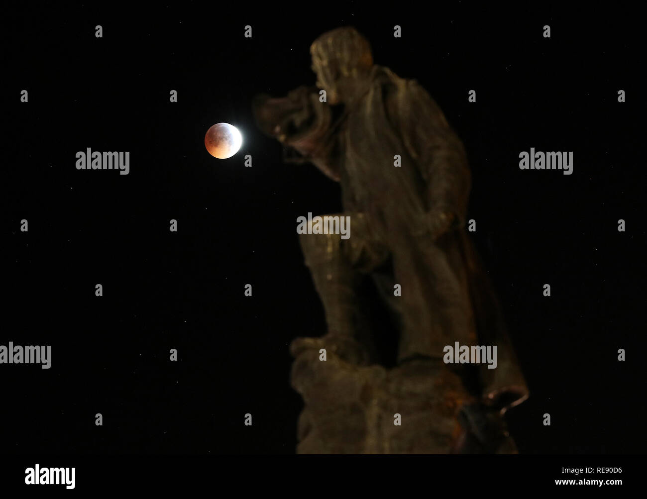 A super blood wolf moon over Brighton during a lunar eclipse Stock ...