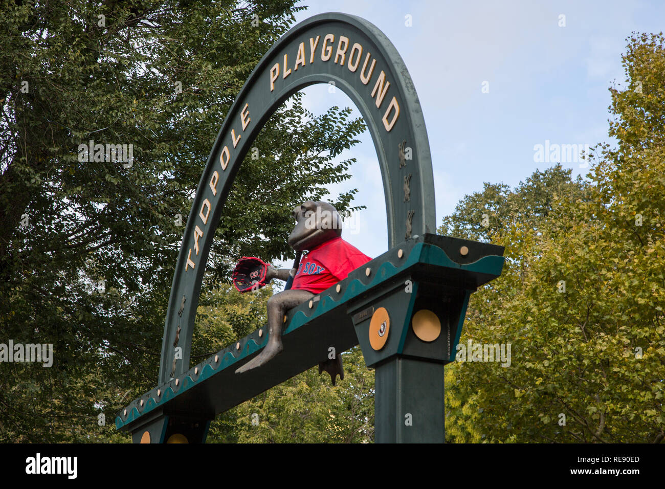 Boston, Massachusetts - October 25, 2018 - Bronze frog overlooks ...