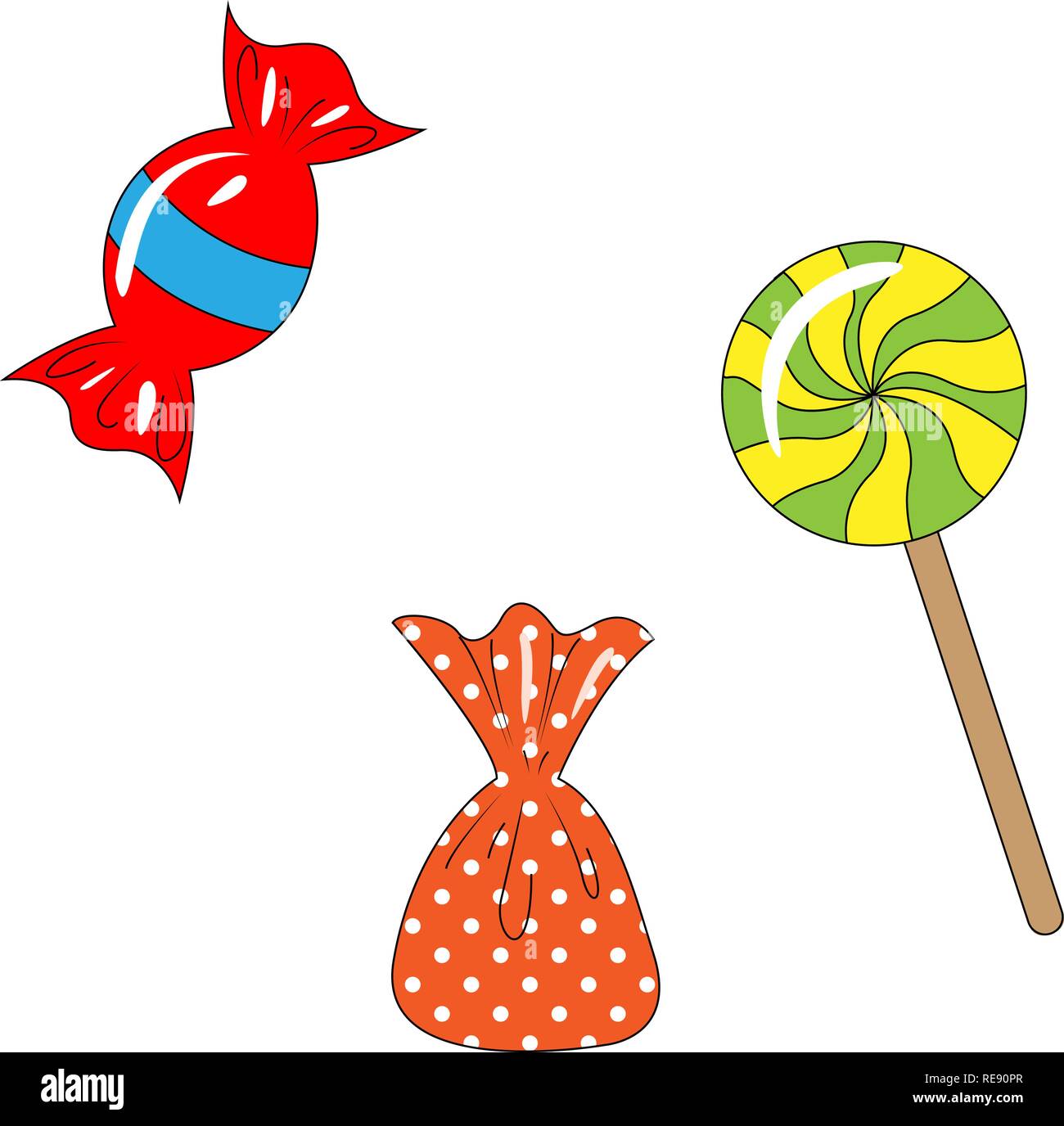 Sweet set: Lollipop and candies, objects isolated on white background ...