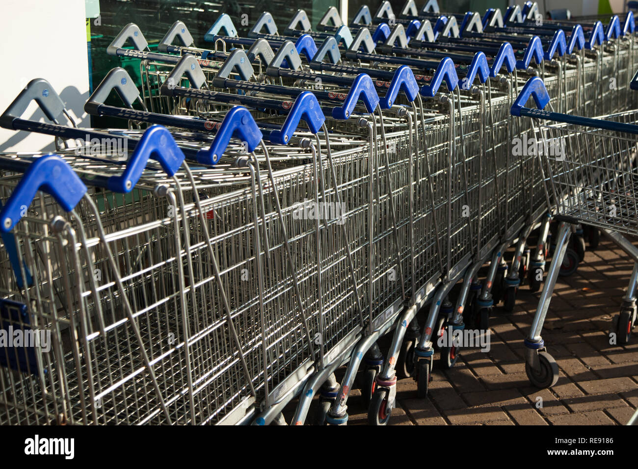 Hook, Hampshire / UK - January 20 2018: Trolleys outside Tescos ...